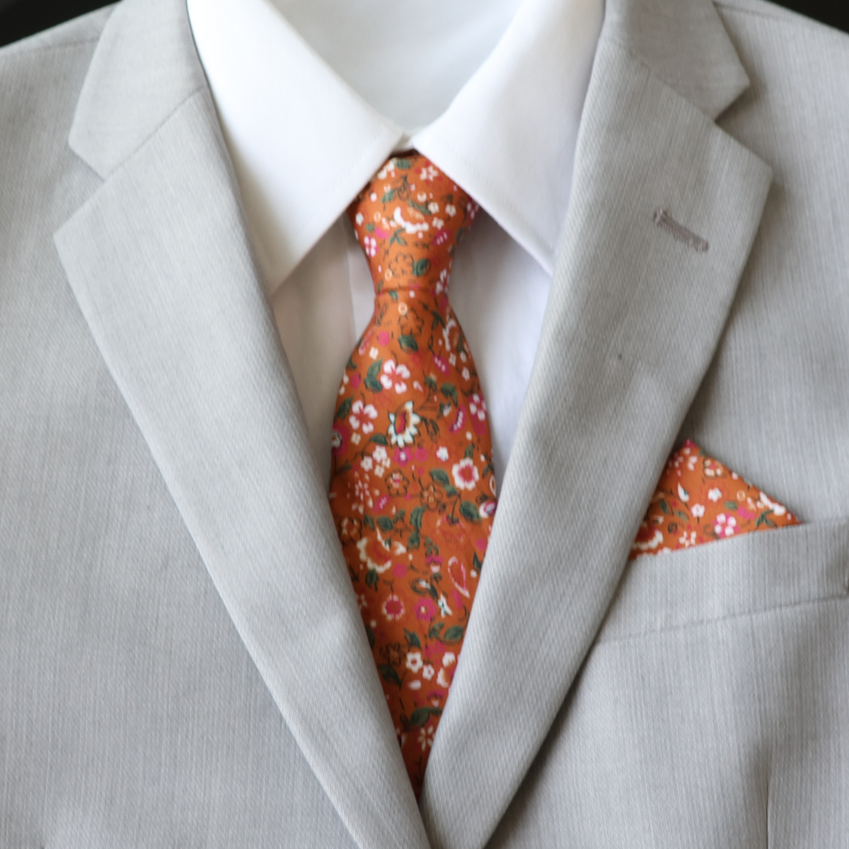 Layla Burnt Orange Floral Slim Tie & Pocket Square Set – Tie Mood