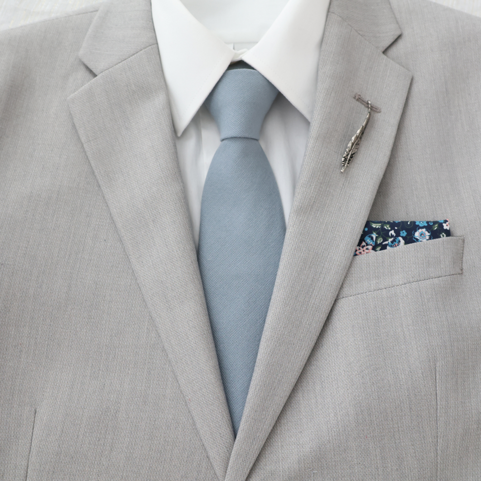 Dusty Blue Solid Front & Floral Tail Tie – Tie Mood