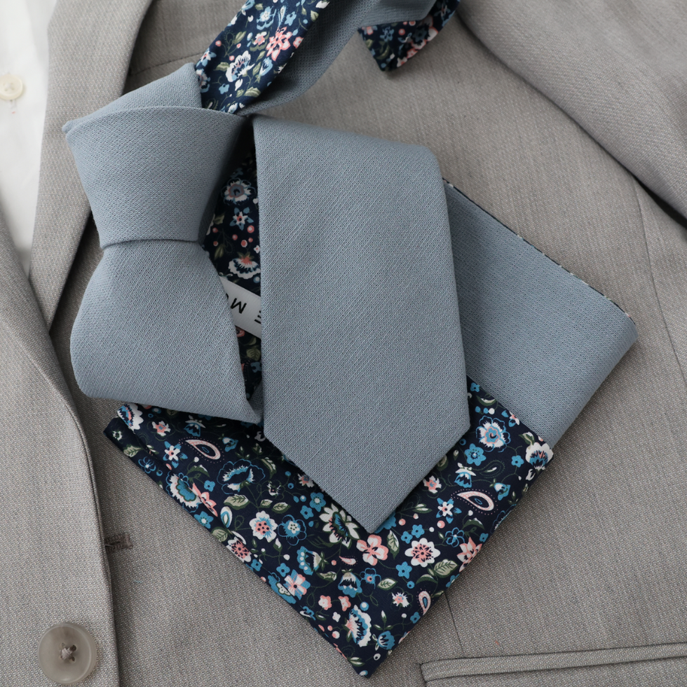 Dusty Blue Solid Front & Floral Tail Tie – Tie Mood